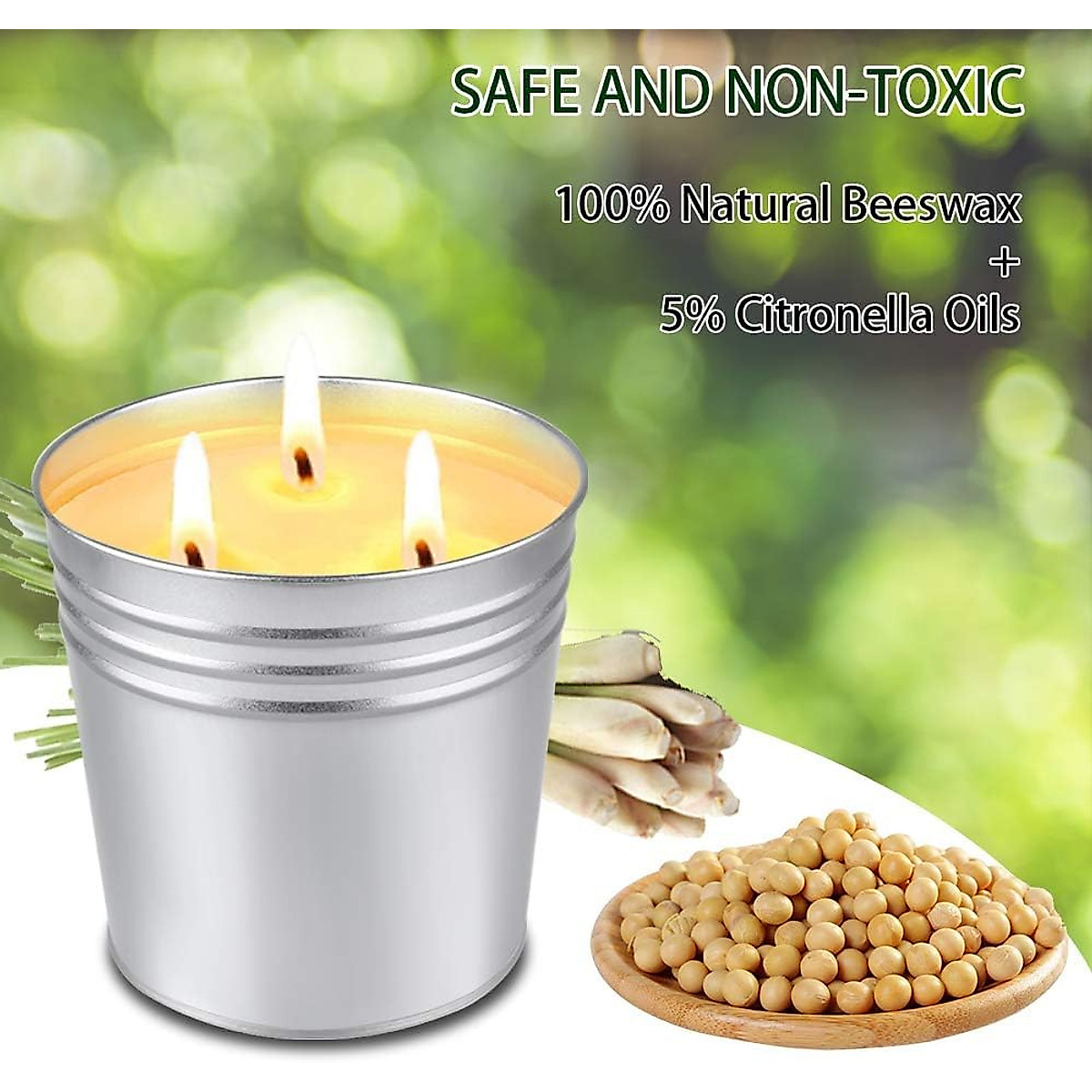 Citronella Candles Outdoor - Large 2 x 17oz Citronella Candle for Home Patio up to 200 Hours Burning, 3-Wick Natural Soy Wax Candle for Outside Garden Yard Balcony, Summer Camping Candle