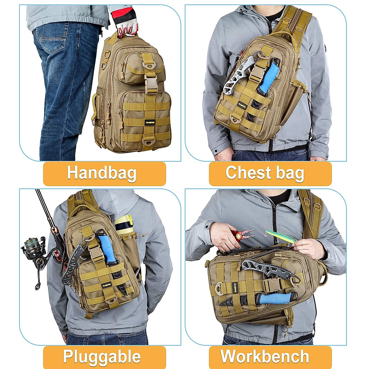 PLUSINNO Fishing Rod and Reel Combos and Fishing Tackle Backpack Storage Bag,Carbon Fiber Telescopic Fishing Rod with Reel Combo,Fishing Gear Bag,Water-Resistant Fishing Backpack with Rod Holder