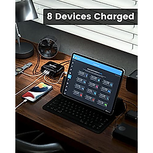 USB Charger Station, SUPERDANNY 8-Port Desktop Charging Station for Multiple Devices, Compatible with iPhone 11/X/Xs/Max/XR/SE/8/Plus, iPad Pro/Air/Mini, AirPods, Galaxy S10 Note, LG, and More, Black