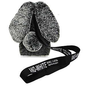 for iPhone XR Rabbit Case,MOIKY Plush Crossbody Cute Fluffy Bunny Ears Hairball Winter Soft TPU Case for Women Bling Rhinestone Shockproof Silicone Bumper Protection Cover - Black