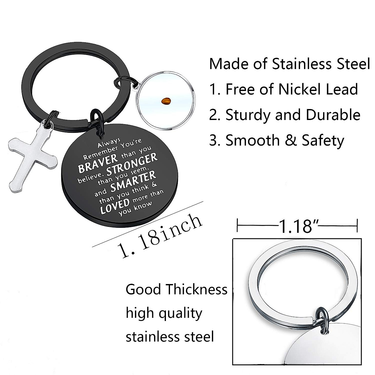 Faith Mustard seed Keychain Always Remember You’re Braver Than You Believe Keychain Inspirtaional Jewelry Gifts (black)