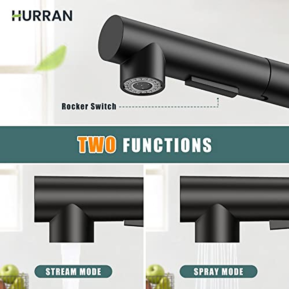 Kitchen Faucets, Matte Black Faucet with Pull Down Sprayer and Deck Plate, Stainless Steel Commercial Utility Faucets for Sink 3 Hole Bar Rv Camper Laundry Outdoor Farmhouse