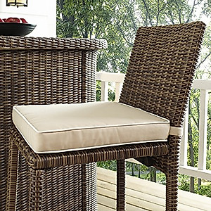 Crosley Furniture 3-Piece Bradenton Outdoor Wicker Bar Set with Two Stools and Cushions - Sand