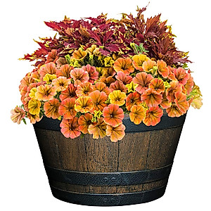 Classic Home and Garden Whiskey Plastic Resin Flower Pot Barrel Planter, Walnut Brown, 20.5" (Pack of 3)