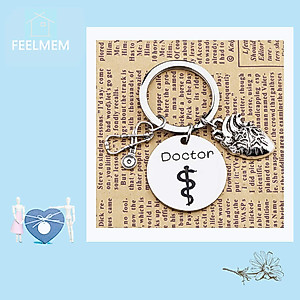 FEELMEM Doctor Gift Cardiologists Gift Doctor Keychain with Stethoscope Heart Charm Medical Jewelry Gift for Cardiologists Future Doctors Medical Students (Silver)
