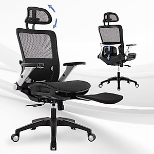 COLAMY Office Chair-Ergonomic High Back Computer Chair with Padded Flip-up Arms, Executive Leather Desk Chair Thicken Seat, Upgraded Casters for Swivel Rolling, Home Office Chair for Adult-Black