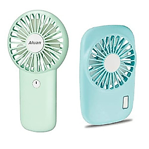 Aluan Handheld Fan 2 pack Mini Powerful Small Fan for Kids Women Men Indoor Outdoor Travel Cooling with Lanyard, Green+Blue