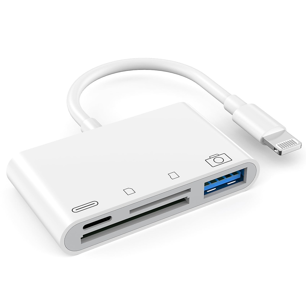 [Apple MFi Certified] Lightning to SD Card Reader for iPhone iPad,4 in 1 Lightning Male to USB Female OTG Adapter Compatible SD/TF Card,Memory Card Reader Portable USB 3.0 Adapter with Charging Port