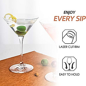 FAWLES Crystal Martini Glasses Set of 4, 9 Ounce V-Shape Straight-stemmed Classic Clear Cocktail Glasses Set, Wine Gift for Engagement Party,Work Gatherings, Housewarming