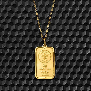 Ross-Simons Italian 24kt Yellow Gold Fleur-De-Lis 2-Gram Ingot Pendant Necklace With 14kt Yellow Gold Frame. 18 inches