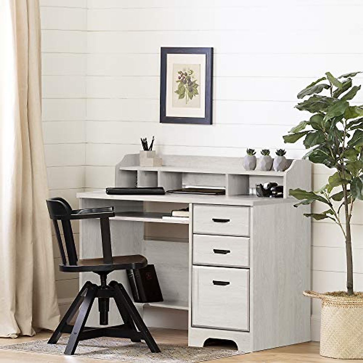 South Shore Versa Computer Desk with Hutch Winter Oak, Traditional