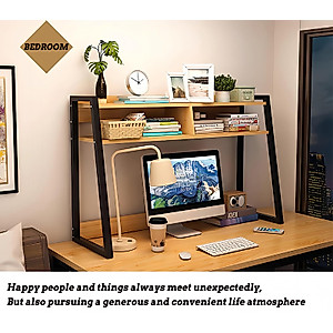 Cmzbock Computer Desktop Bookshelf,Desk Hutch,3-Tier Wood Hutch Bookcase Organizer,Easy to Install,for Home Office Dorm Furniture Wood Hutch Bookcase (Dark Oak Color, 45.2in)