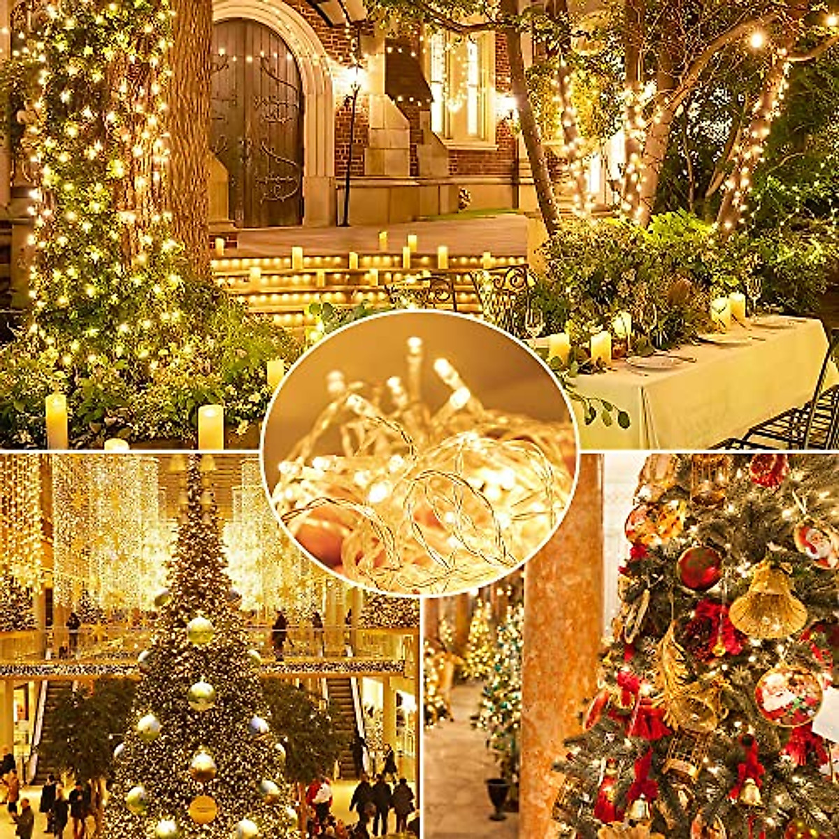 mimigogo Solar String Lights Outdoor,500 LED 165FT Christmas Lights with 8 Modes and Timer, Remote Control for Holiday Patio Garden Party Decor(Warm White)