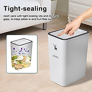 XPIY Trash Can with Lid, 2 Pack 4 Gallons/15 Liters Garbage Can with Press Top, Small, Dog Proof, Plastic Trash Bin, Waste Basket for Bathroom|Kitchen|Bedroom|Office|Living Room|Study (White)