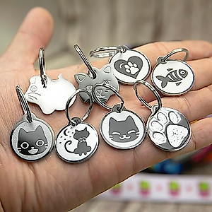 Stainless Steel Cat ID Tags - Engraved Personalized Cat Tags Includes up to 4 Lines of Text with Cat Shape
