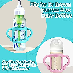 4-Pack Bottle Handles for Dr Brown Narrow Baby Bottles, Soft Silicone Bottle Holder for Baby Self Feeding, Teach Babies to Drink Independently, Easy Grip, BPA Free