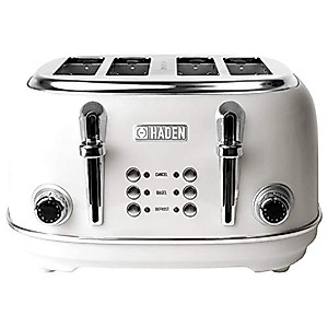 Haden 75013 Heritage 4 Slice Toaster, Wide Slot with Removable Crumb Tray and Settings, Ivory