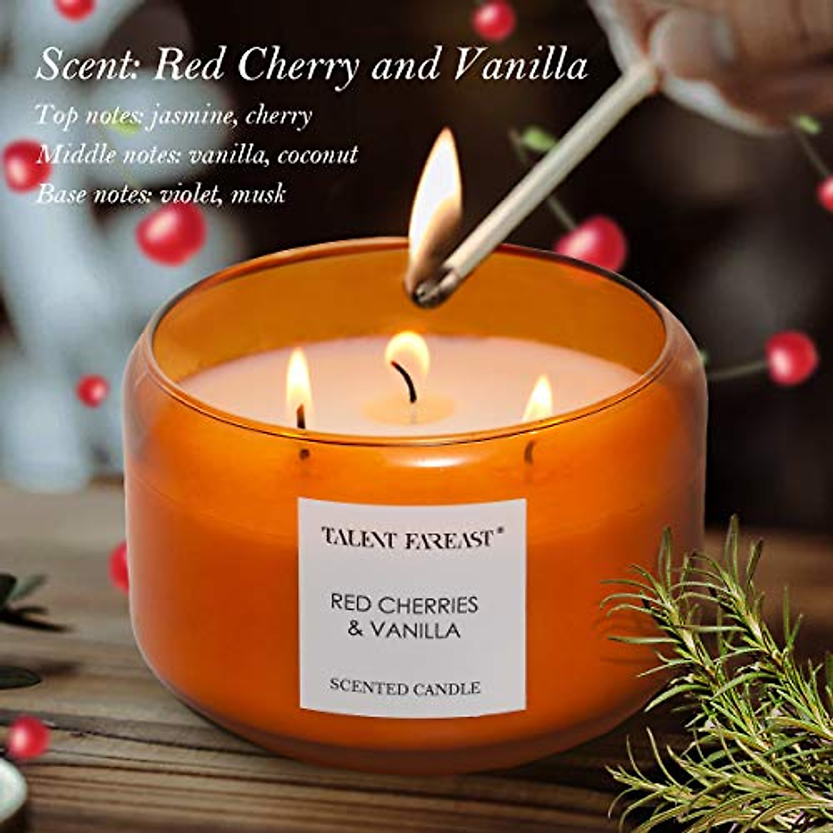 TALENT FAREAST Red Cherry & Vanilla Highly Scented Candle for Home 16 OZ Aromatherapy Candles Relaxing Enhanced Aroma Luxury Gift 40 Hour Long Lasting Natural Soy Wax Premium Fragrance Glass Candle