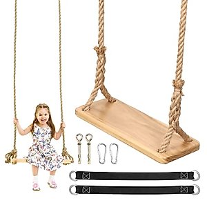 Wooden Tree Swing, 500lbs Load Capacity Wooden Swing for Adults & Kids, Adjustable Height, Waterproof Hanging Swing Seat for Indoor, Outdoor, Backyard, Garden, Playground (Kid)