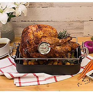 HIC Kitchen Oven Safe Meat Thermometer, Large 2-Inch Easy-Read Face, Durable Stainless Steel Stem, Accurate Temperature Reading, Perfect for Roasting and Grilling