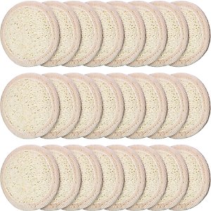 24 Pieces Exfoliating Loofah Pad Facial Body Scrubber Round Bath Shower Loofah Sponge Pad Natural Exfoliating Scrubber Brush Close to Skin for Men Women Shower Bath and Spa(6.5 x 6.5 cm)