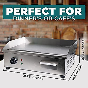 WYZworks Commercial Electric Indoor Grill Countertop Steak Oven Griddle Plancha Adjustable Chef Thermostatic Control Hot Plate 110V