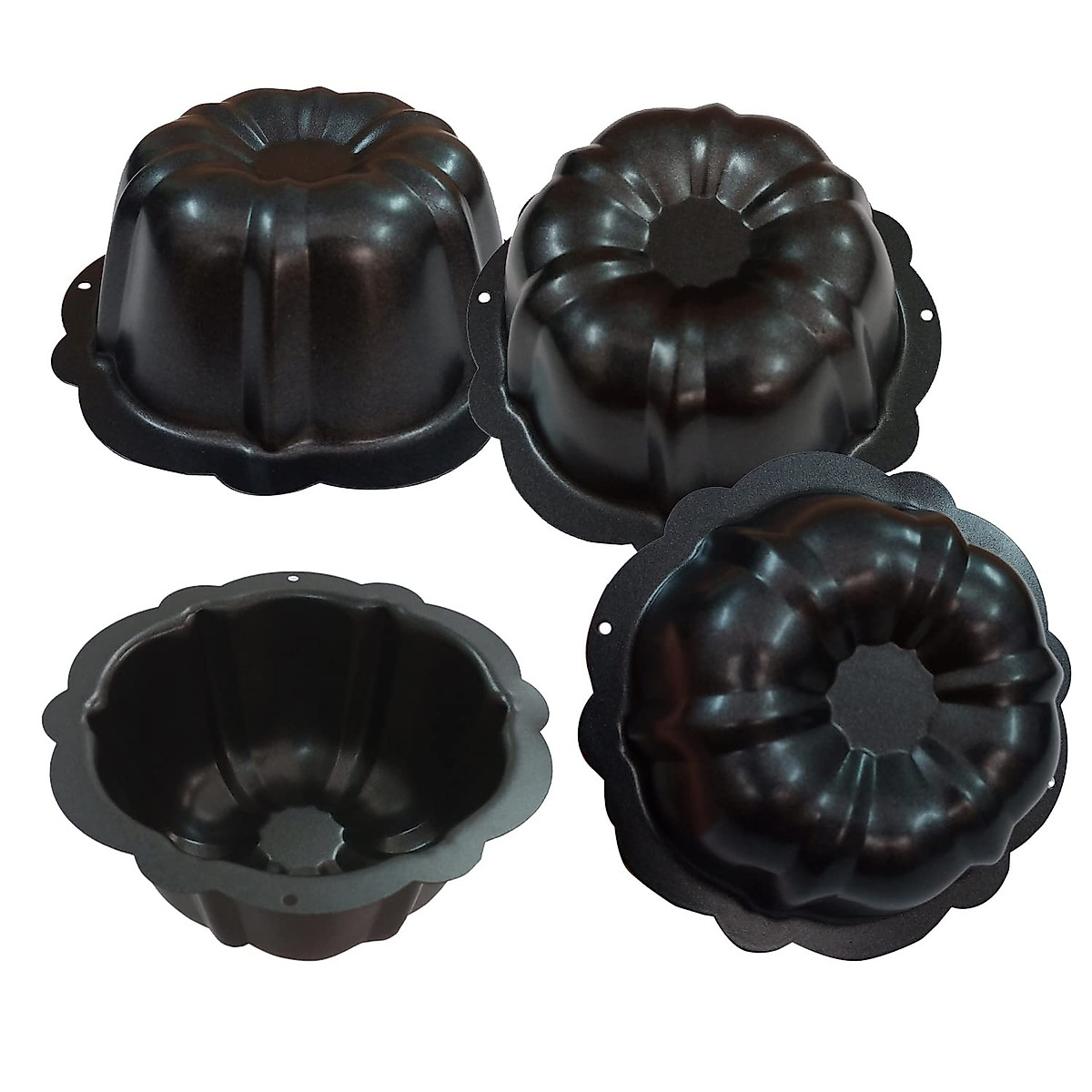 Proshopping Carbon Steel Mini Bundt Cake Pans, 4 Inch Metal Nonstick Fluted Cake Pan, 4Pcs Kugelhopf Mould for Baking Buntcake Bundtlet Bavarois Cupcake Brownie Pudding Tarts - Pumpkin Shaped, Black