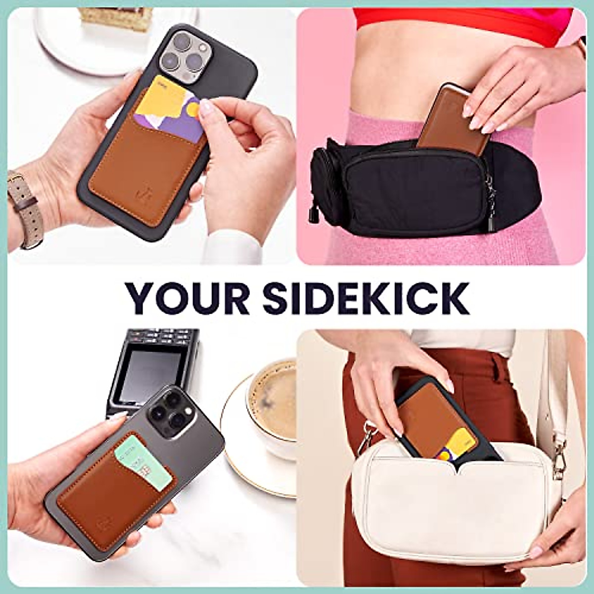 Premium Leather Phone Card Holder - Stick On Wallet for iPhone and Android Smartphones - Minimalist Style with Non-Slip Lining Secures Up to 3 Cards Kangaroo