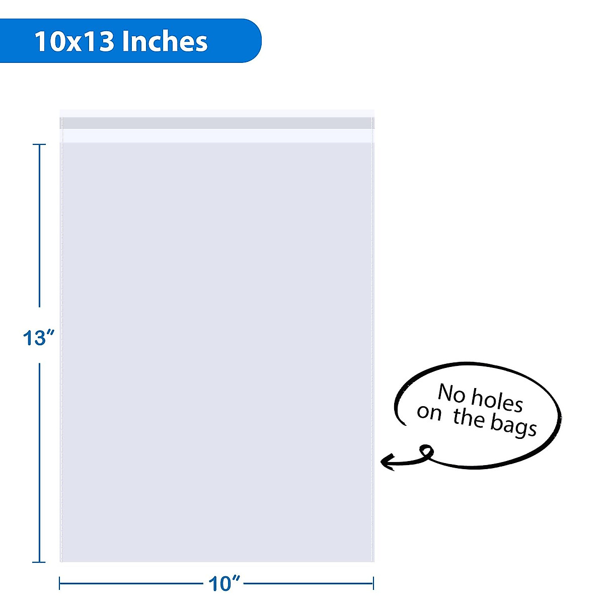 PigPotParty 100PCS 10"x13" Clear Plastic Cellophane Shirts Bags with Clothing Size Stickers, Resealable Self Seal Adhesive Bags for Jeans, Hoodies, Sweater, T-Shirt, Dress, Gift Packaging on Retail