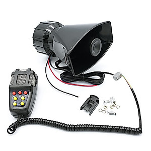 Rockmoon Car Siren Horn 7 Tone Sound Siren Police Mic PA Speaker Car System Emergency with Microphone Amplifier-100W Emergency Sound Electric Horn-12V, black