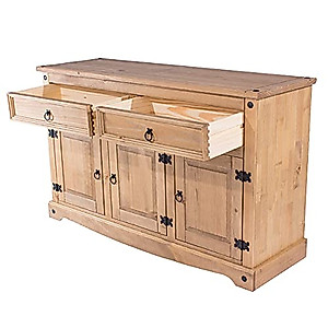 Furniture Dash Solid Wood Storage Cabinet 51.9" W, 16.9" D, 31.7" H - Sideboard Buffet with 3 Doors & 2 Drawers, Ideal for Living Room, Kitchen, Dining Room & Hallway - Antique Brown