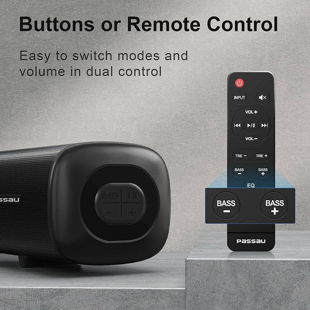 Passau Sound Bars for TV Speaker 22 Inch 60W Full-Range Divers, LED Display, Bass Adjustable, Bluetooth 5.3 Soundbar, HDMI(ARC)/USB/AUX Inputs, 5 EQ Surround Sound System TV Sound Bar for Home Audio