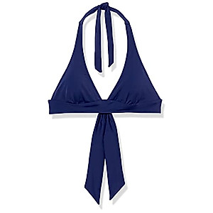 Amazon Essentials Women's Light-Support Tie Halter Bikini Swimsuit Top (Available in Plus Size), Dark Navy, Large