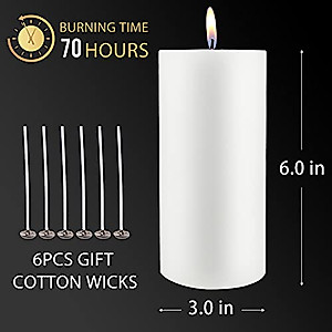 3 Pack 3×6 Inch Pillar Candles, Unscented Column Candles for Home Restaurants Spa Church Weddings, Smokeless Dripless and Clean Burning Emergency Candle - White
