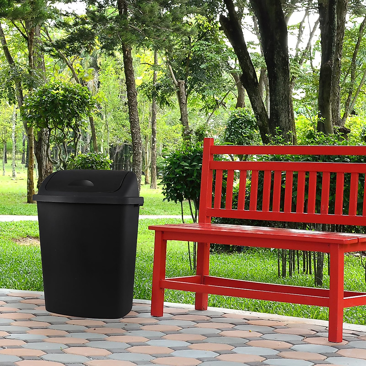 Cand 70 Liter Garbage Can 4 Pack, Black Trash Bin with Swing Lid, Plastic Garbage Can Swing Cover
