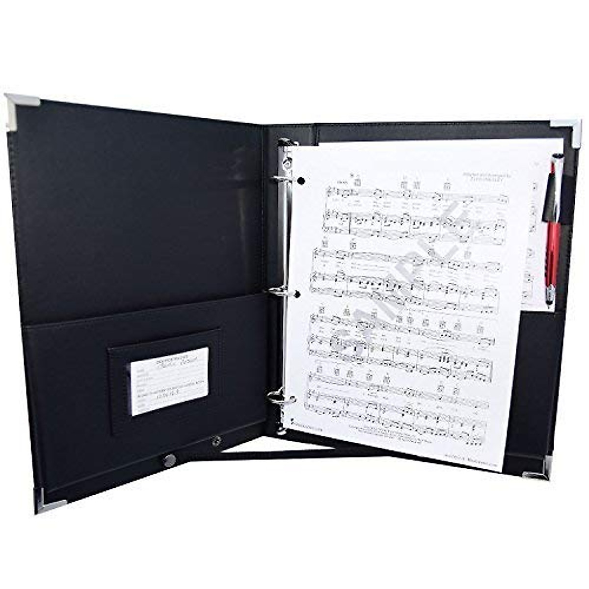 Orginal -MSP PU Leather Sheet Music Holder | 9.5" x 12" - Music Folder with Hand Strap for Musician- Improved Design (3 Ring Binder)