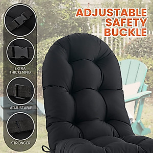 BLISSWALK Patio Chair Cushion for Adirondack,High Back Tufted Rocking Chair Cushion, Outdoor Seat Chair Cushion 48"x21"x4" inch, Sunscreen and Fade-Resistant,1Count,Black