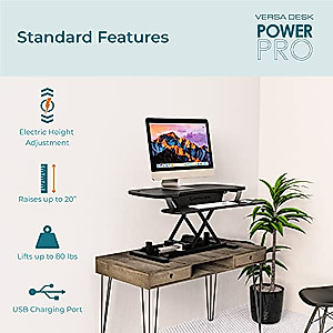 Power Pro Electric Height-Adjustable Desk Riser by VersaTables | USA Manufactured | Standing Desk Converter | Sit to Stand Desktop with Keyboard + Mouse Tray | 36"x 24" | Black