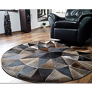 cowhide Modern Round Rug Circle Natural Area Patchwork Rug 4ft x 4ft Round Rug Circular Floor Mat