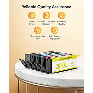 PGI-280 XXL/CLI-281 XXL Ink Cartridge 5 Color Value Pack Replacement for Canon 280 281 Ink Cartridges Compatible with Printer PIXMA TR8520 TR8620 TR7520 TR8600 TS6120 TR8500 TS6220 TS9120