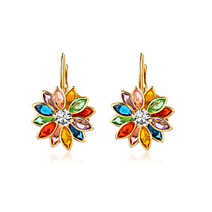 Barzel 18K Gold Plated Flower Earrings - Colorful Lotus Flower Earrings For Women - Made in Brazil