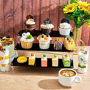 2 Packs Tiered Display Stand For Craft Shows Display Racks Acrylic Risers Black Display Shelves Vendors Cardboard Organizer Table For Products Collection Dessert Perfume Cologne Display(3 Tiers)