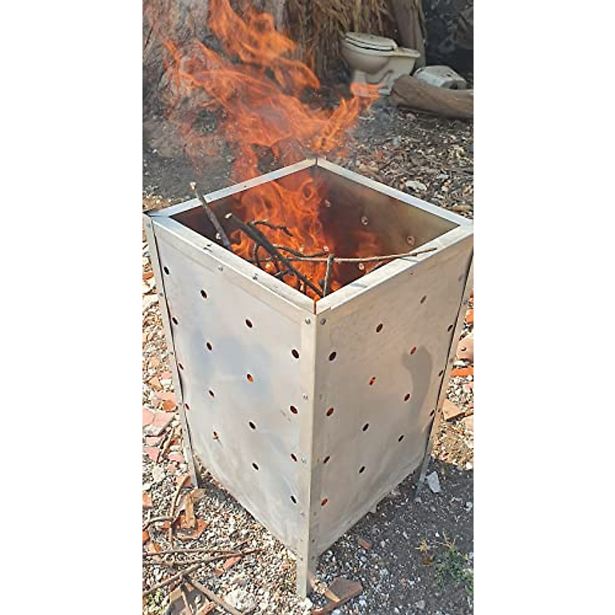 Marabuut Garden Waste Incinerator - Large 29" x 16" Square Galvanized Burn Barrel Trash Can - Used to Burn Yard Debris, Wood, Leaves, and Cardboard - Complete with Assembly Tools
