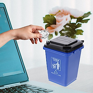 2PCS Mini Curbside Trash and Recycle Can Set/Pencil Cup,Creative Dust Bin Supplies Holder(Blue + Green)
