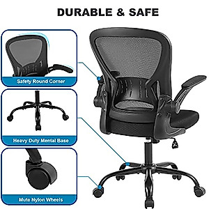 Youhauchair Mesh Office Chair, Ergonomic Computer Chair with Flip-up Arms and Lumbar Support, Height Adjustable Home Office Desk Chairs, Black