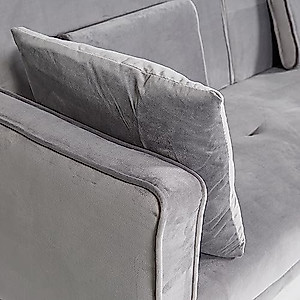 Penifun L Shaped Couch Sectional Sofa 3 seat Set for Living Room, 104.5" W 3 Seater Right Chaise Lounge, Convertible Folding Futon Bed Sleeper with 3 Pillows & 3 Backrest Settings-120°/150°/180°, Gray