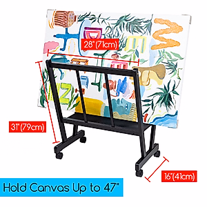 MEEDEN Art Display Print Rack: Artist Storage Rack with Castors for Canvas Organizer - Beech Wood Large Drying Racks for Prints Artworks Panels Posters Stand Art Shows & Galleries - Black