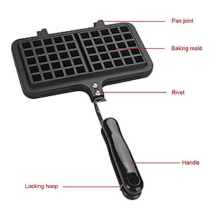 Cast Iron Waffle Maker, Non-stick Aluminum Stovetop Double Mini Waffle Baking Pan for Snacks Breakfast Dessert, 8.5 x 13.2inch Stovetop Belgium Waffle Iron Maker Waffle Pan Pie Maker Waffle Pan Pot