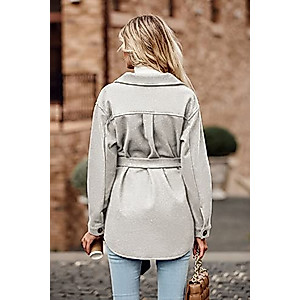 PRETTYGARDEN Women's Fall Fashion Winter Trench Coats Lapel Button Down Peacoat Belted Outerwear Casual Jackets (Grey White,Medium)