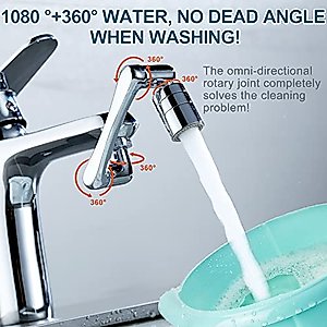 1440° Rotating Faucet Extender Aerator 1080°+360° Universal Large Angle Robotic Arm Water Nozzle Swivel Faucet Extender for Face Washing Gargle and Eyewash with 2 Water Outlet Modes